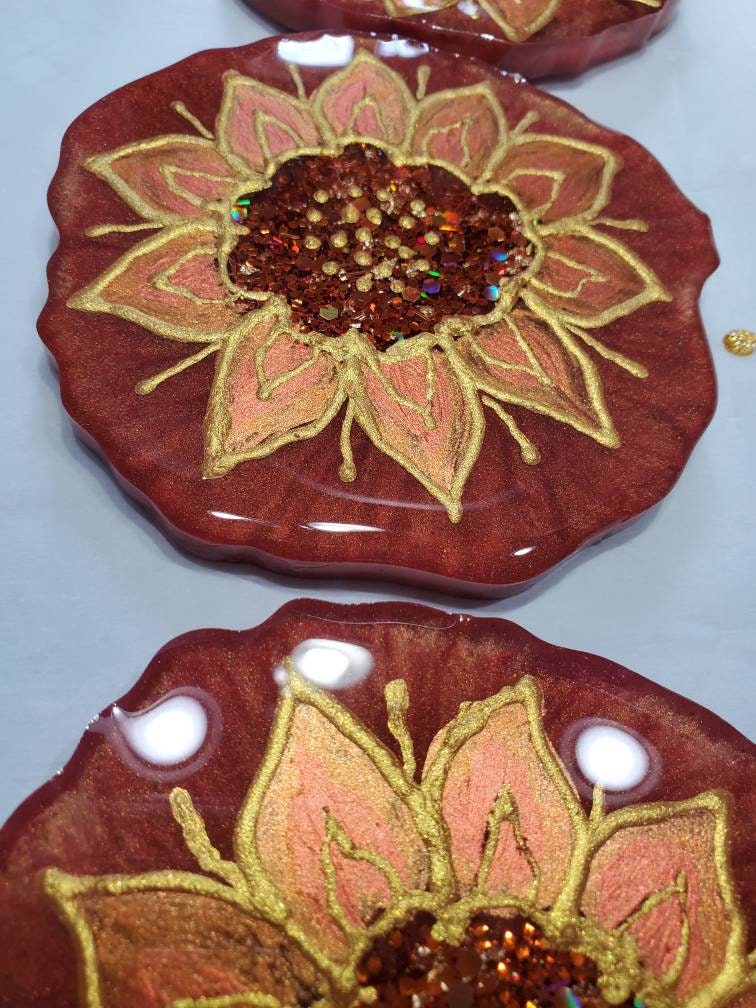 Fire Opal Resin Coasters Set of Four Embellished 3D Look. Heat ...