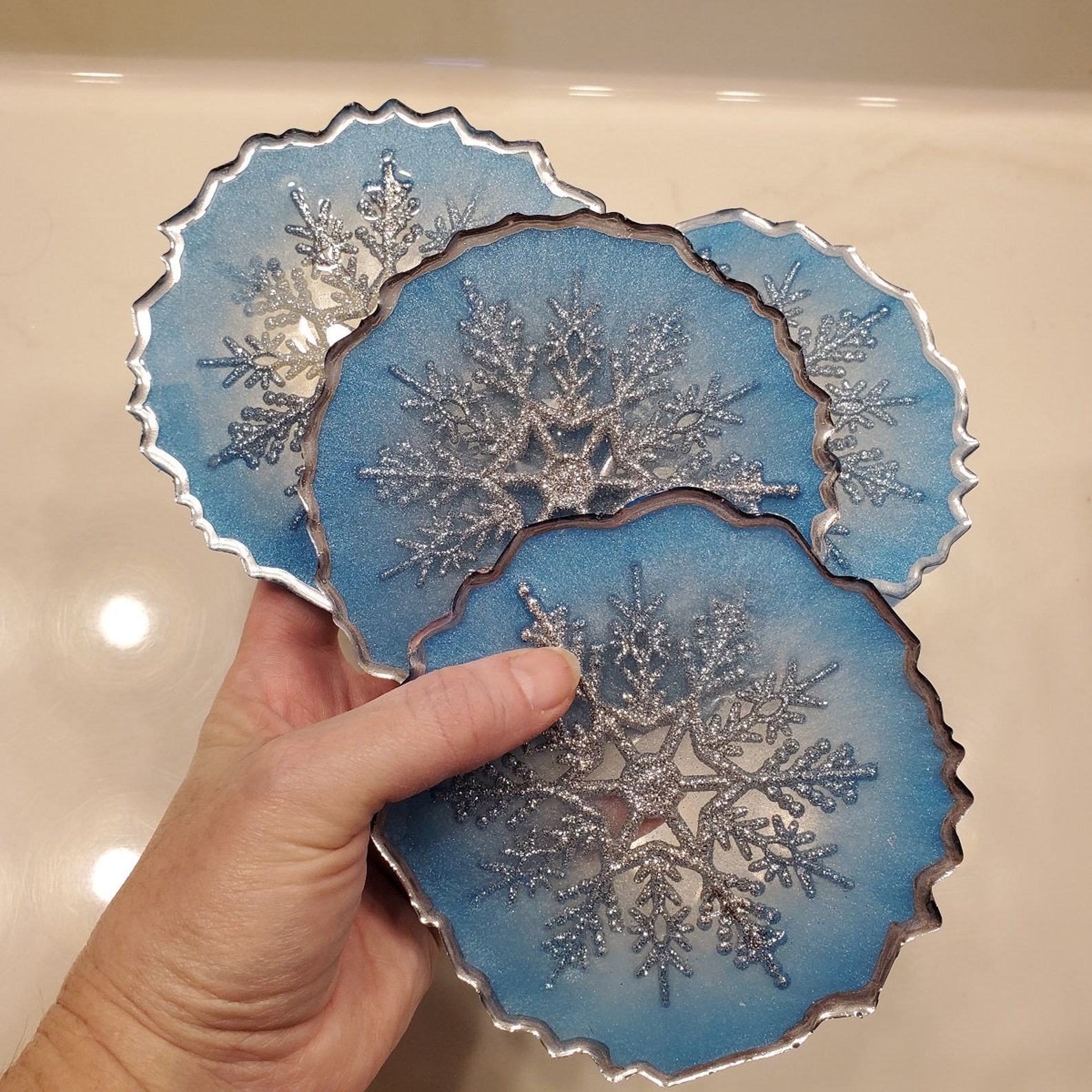 Custom (made to Order) Snowflake Resin Tiles With Shimmer and Silver ...
