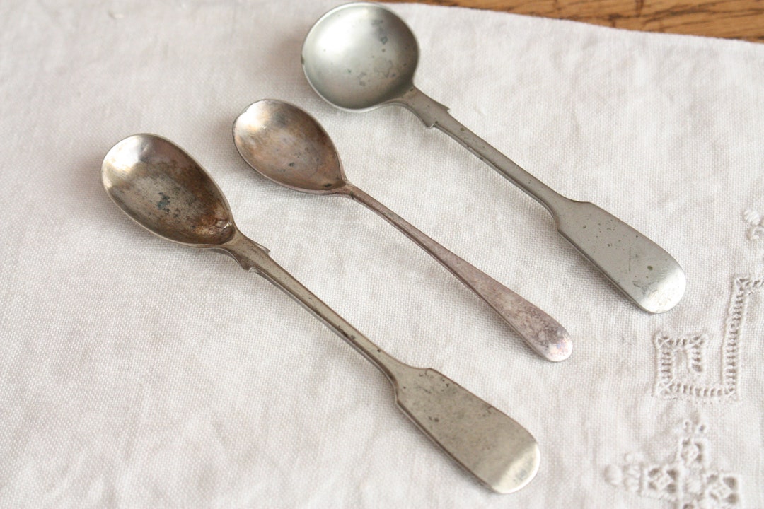Three Rustic Antique Salt Spoons Mixed Small Silverplate Spoons Food ...