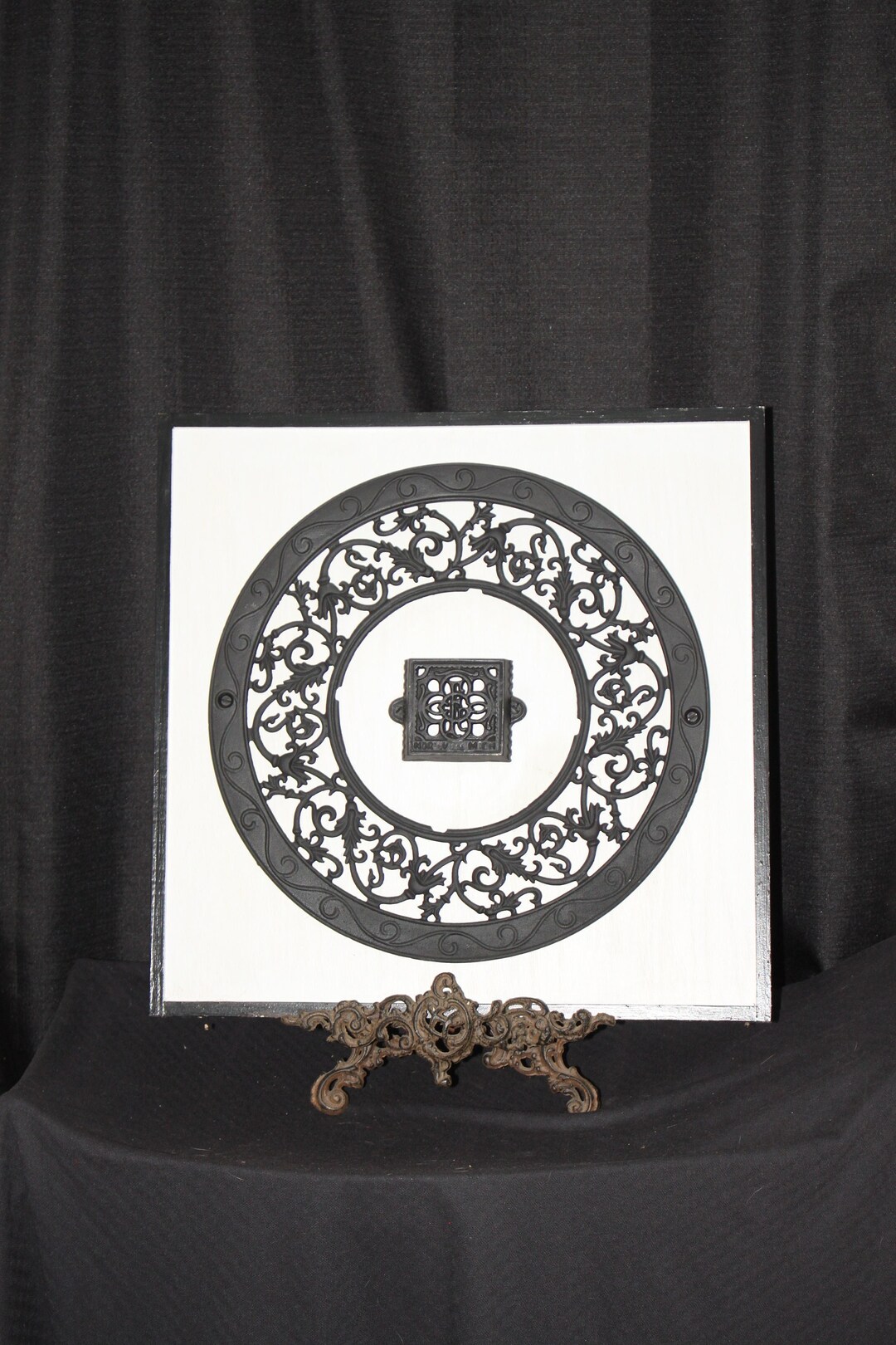 Mounted and Framed 2 Cast Iron Grates, Circular and Square, Framed Art ...