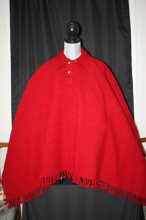 Heavy Wool Solid Red Poncho from Ecuador - Gem