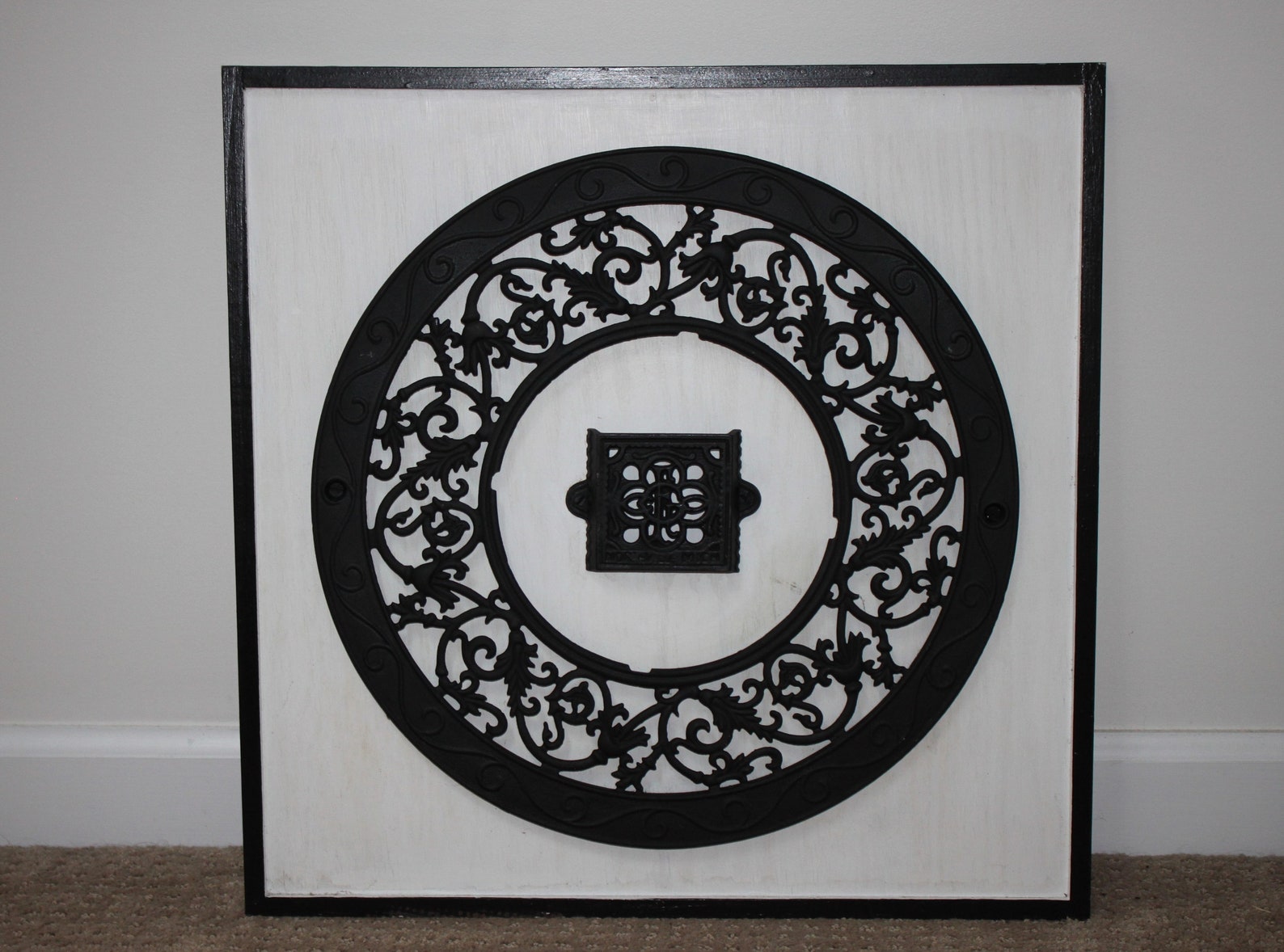 Mounted and Framed 2 Cast Iron Grates, Circular and Square, Framed Art ...