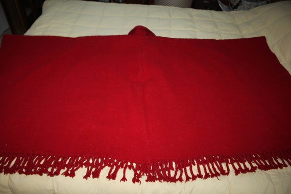 Heavy Wool Solid Red Poncho from Ecuador - Gem