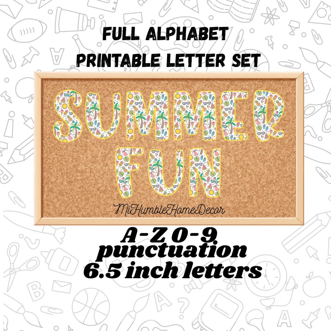 Printable Summer Bulletin Board Letters | 6.5" Tall Alphabet, Numbers ...