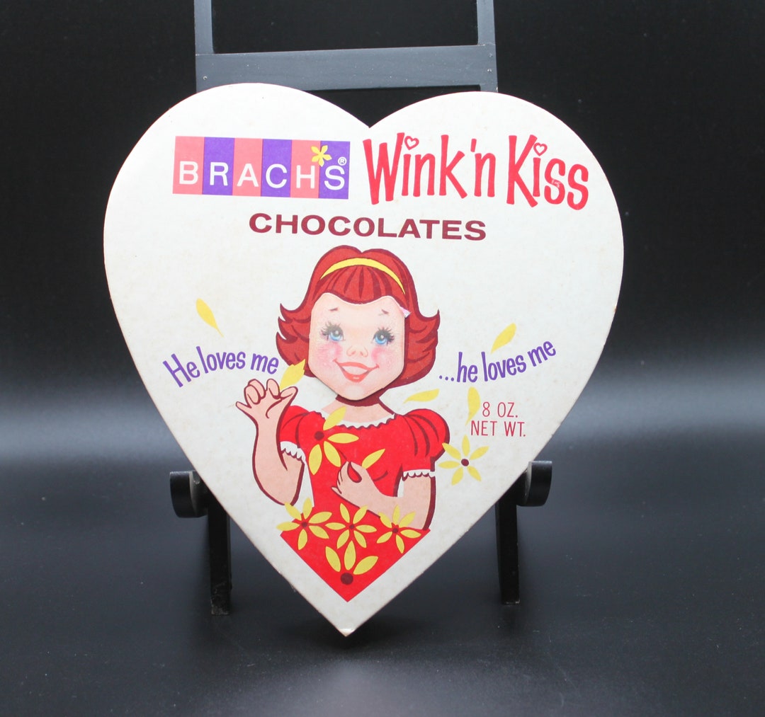 Rare Brachs Wink N Kiss Chocolate Box. Lenticular Valentines Day Heart ...