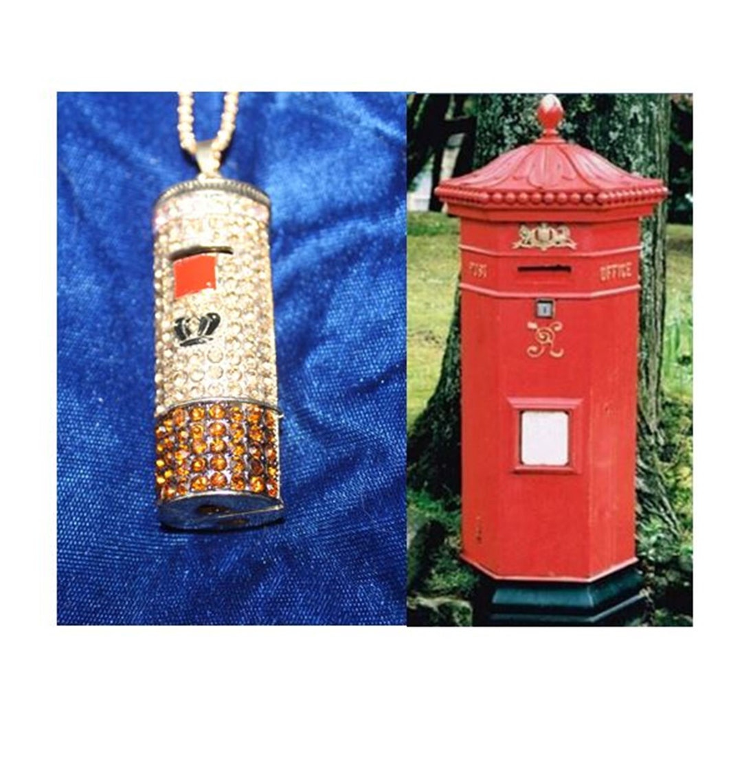 Betsey Johnson English Mailbox Pendant, Aka Great Britain / UK Pillar Box. Crystal Rhinestones ...