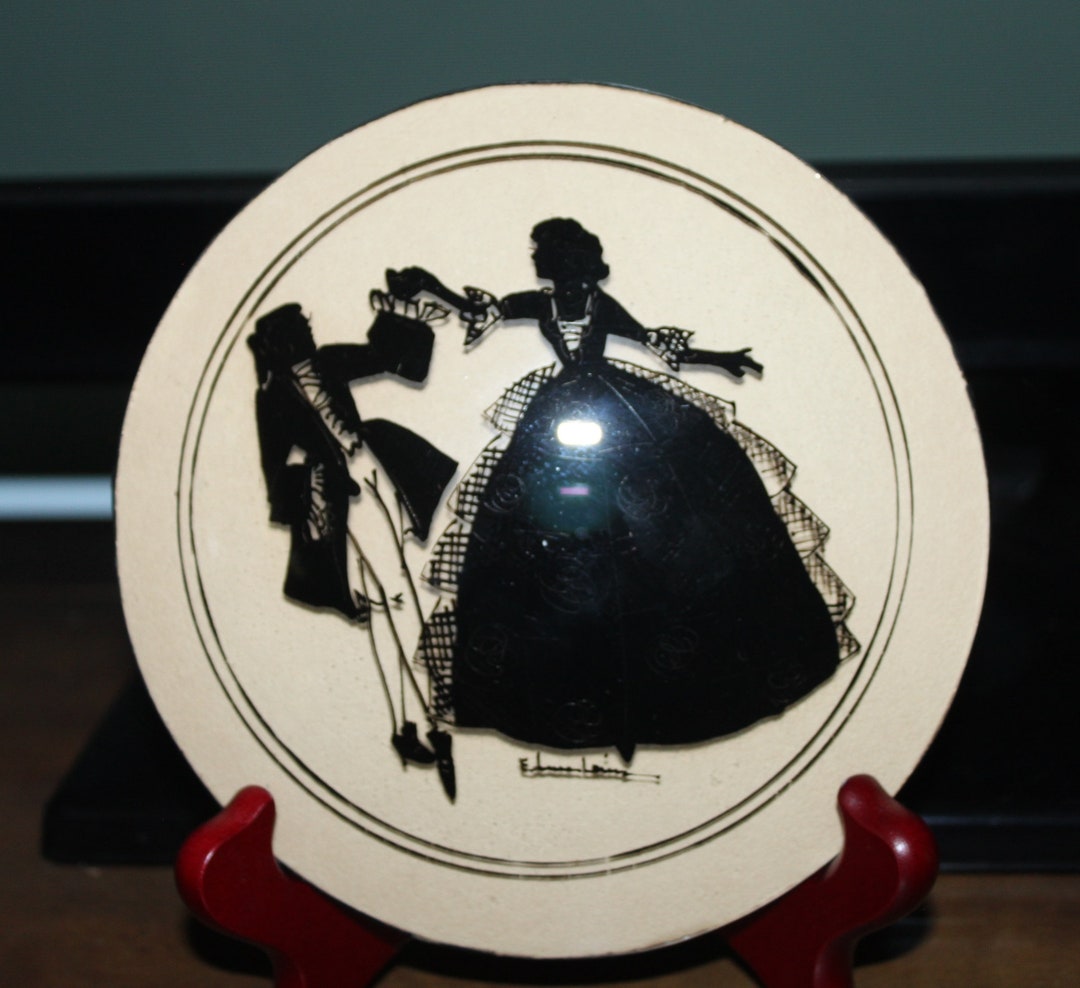 Edna Lewis Hand Painted Silhouette Artist Signed. Round Convex Glass ...