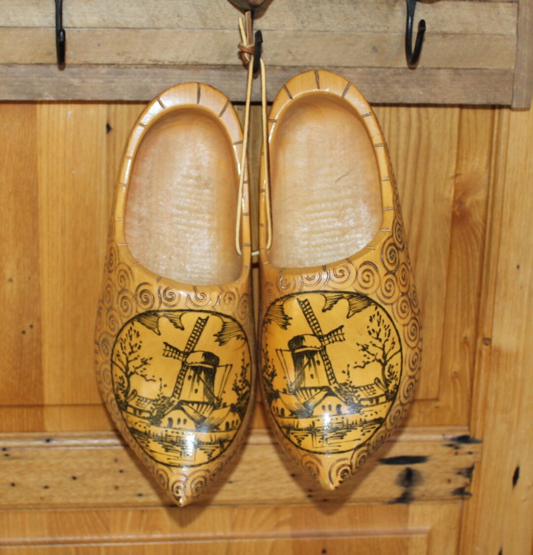 Vintage Wood Dutch Clogs. Intricately Hand Carved. Windmill Design ...