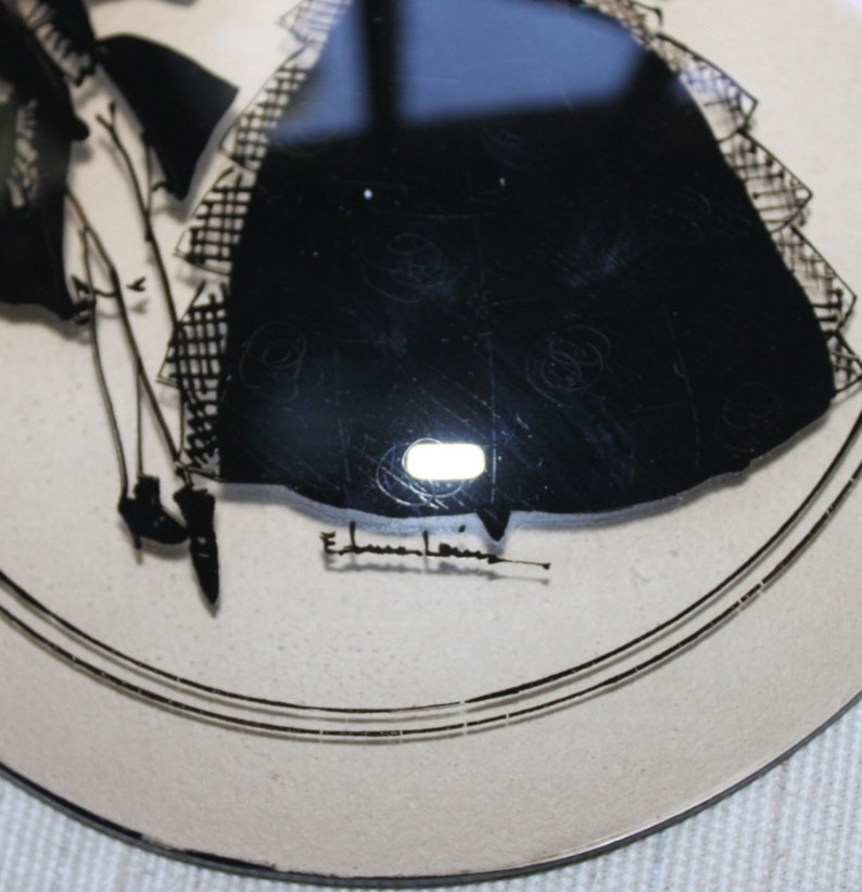 Edna Lewis Hand Painted Silhouette Artist Signed. Round Convex Glass ...