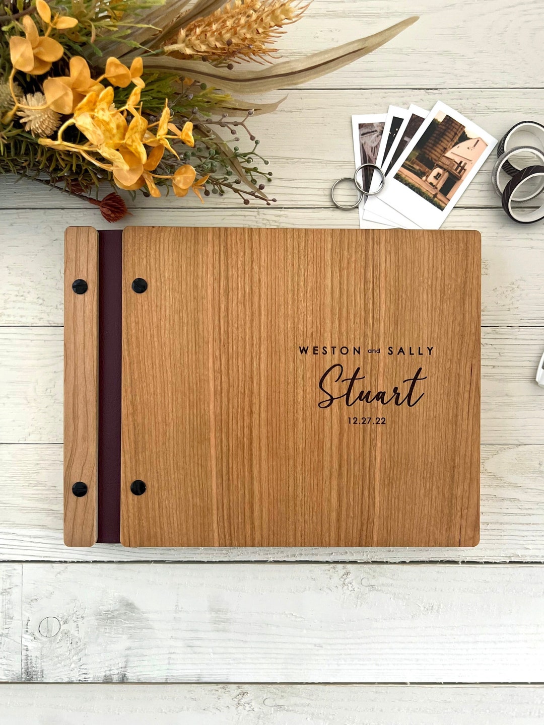 Wedding Guest Book, Wooden Guestbook , Personalized Hardcover Guest ...