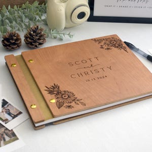 Custom Cherry Wood Wedding Guest Book With Floral and Sunflower Design ...