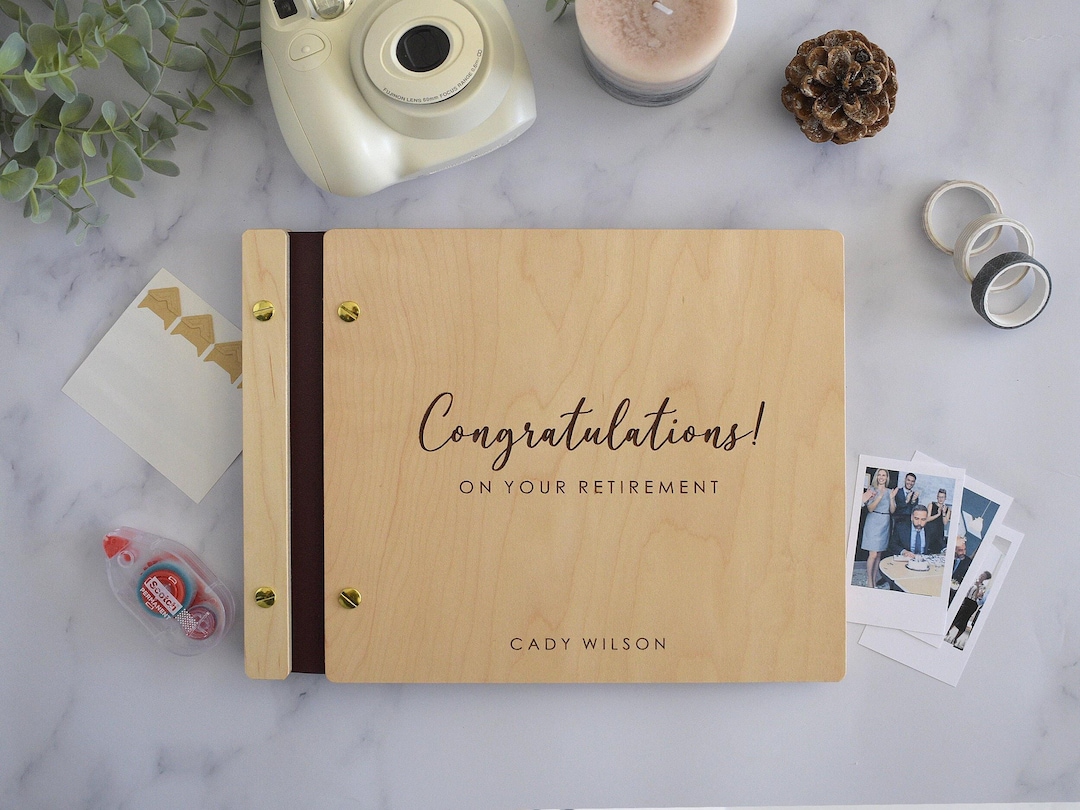 Personalized Retirement Book - Wooden Guest Book With Custom Engraved ...