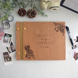 Custom Cherry Wood Wedding Guest Book With Floral and Sunflower Design ...