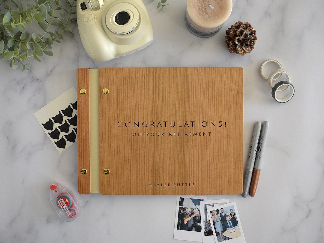 Personalized Retirement Book - Wooden Guest Book With Custom Engraved ...