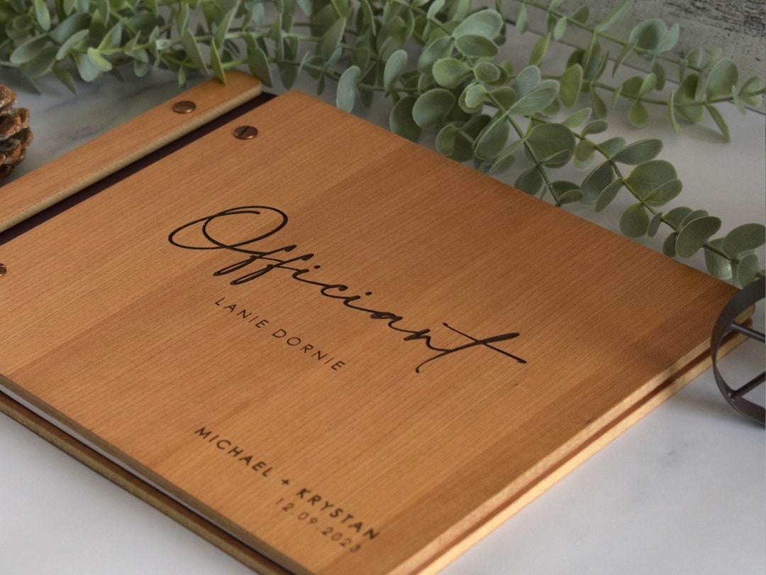 Custom Engraved Wooden Officiant Book - Personalized Wedding Ceremony ...