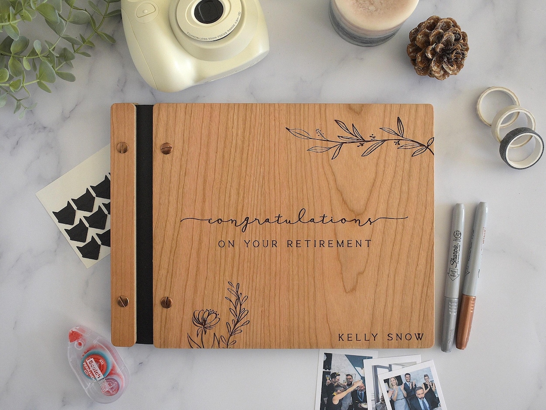 Personalized Retirement Gift, Wooden Guest Book With Custom Engraved ...