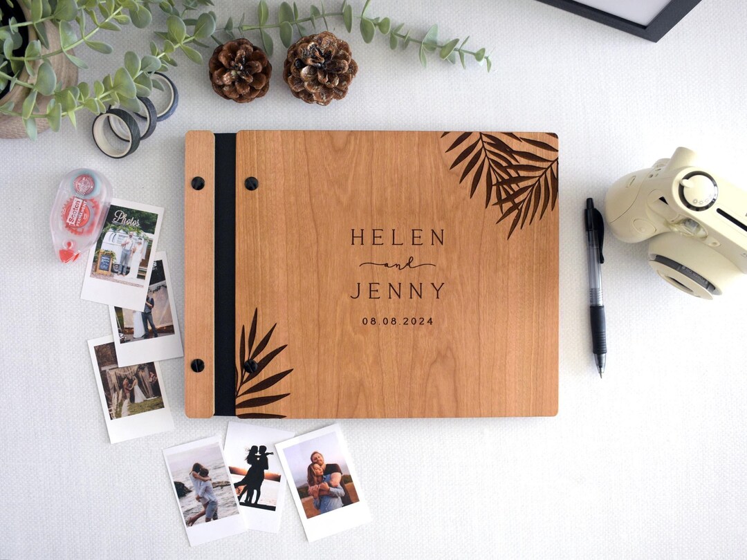 Custom Wooden Wedding Guest Book With Tropical Palm Leaf Design ...