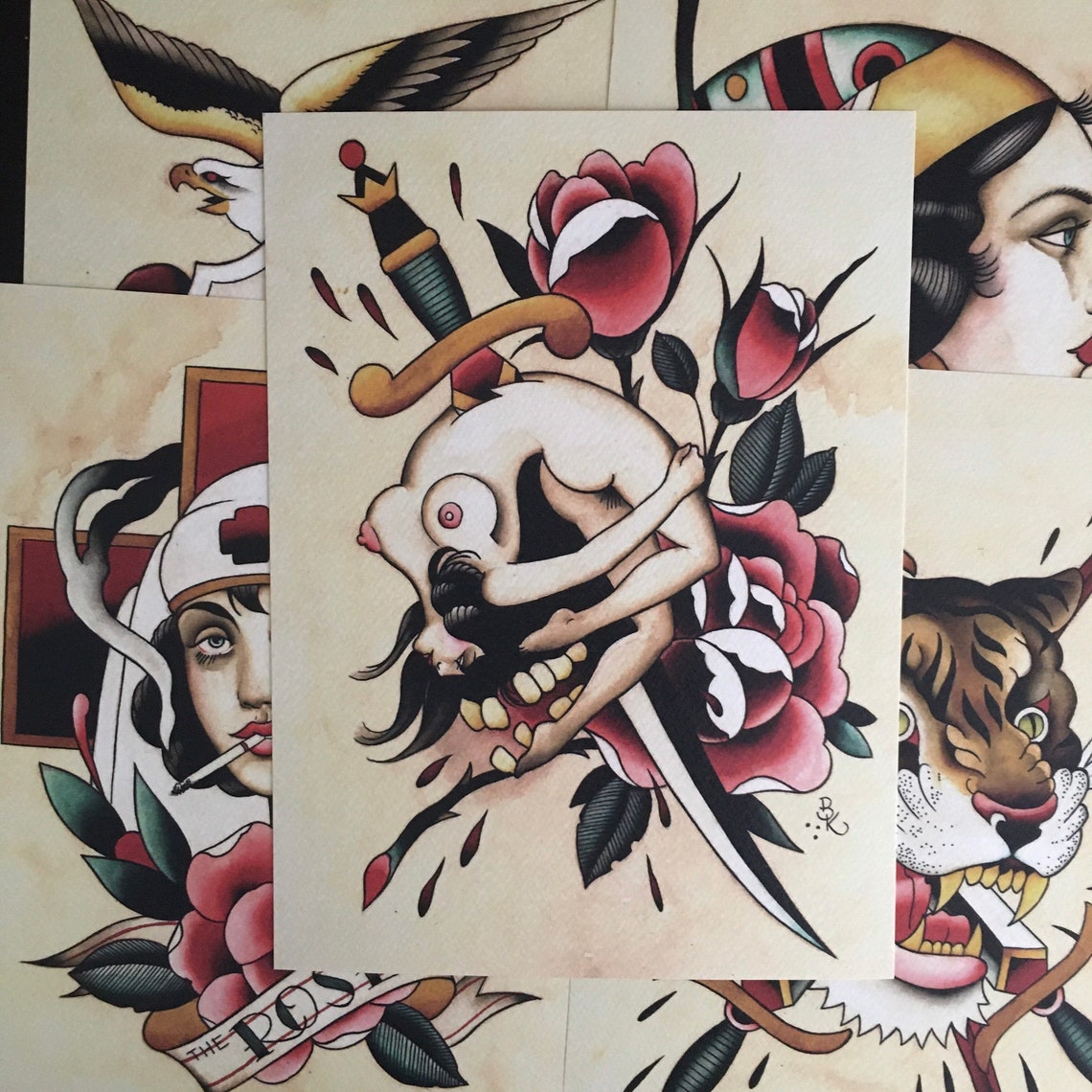 Set of 5 Tattoo Flash Art Prints - Etsy