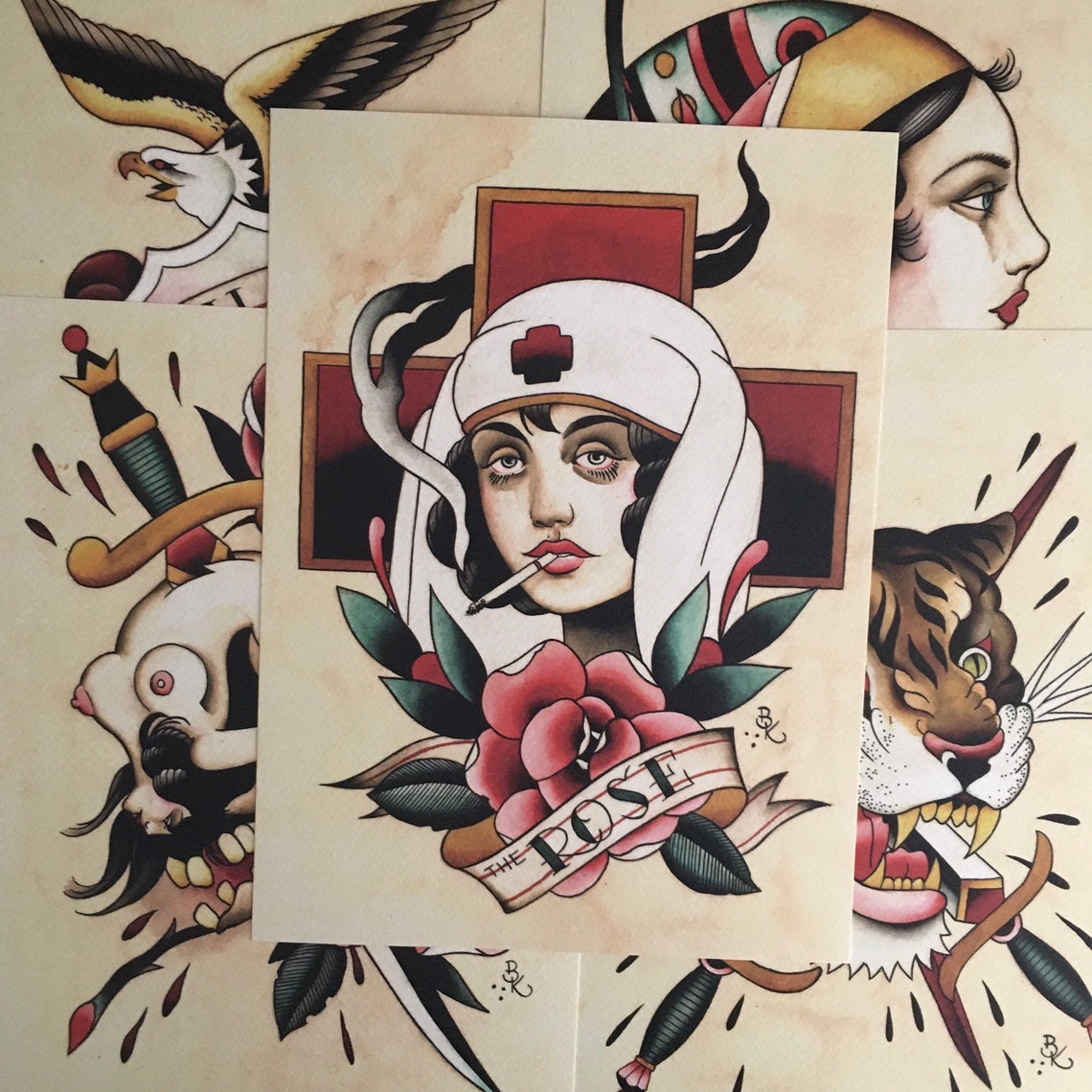 Set of 5 Tattoo Flash Art Prints - Etsy