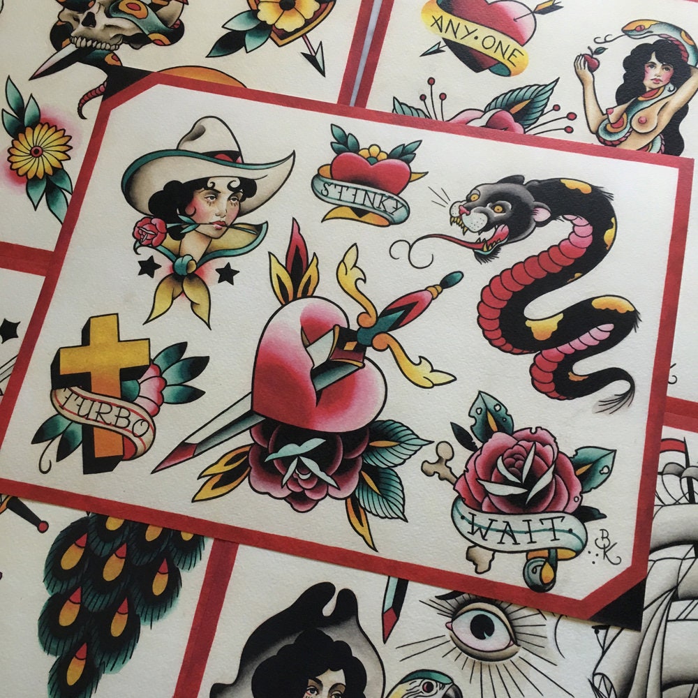 Tattoo Flash Set 18 by Brian Kelly. 9 sheets | Etsy