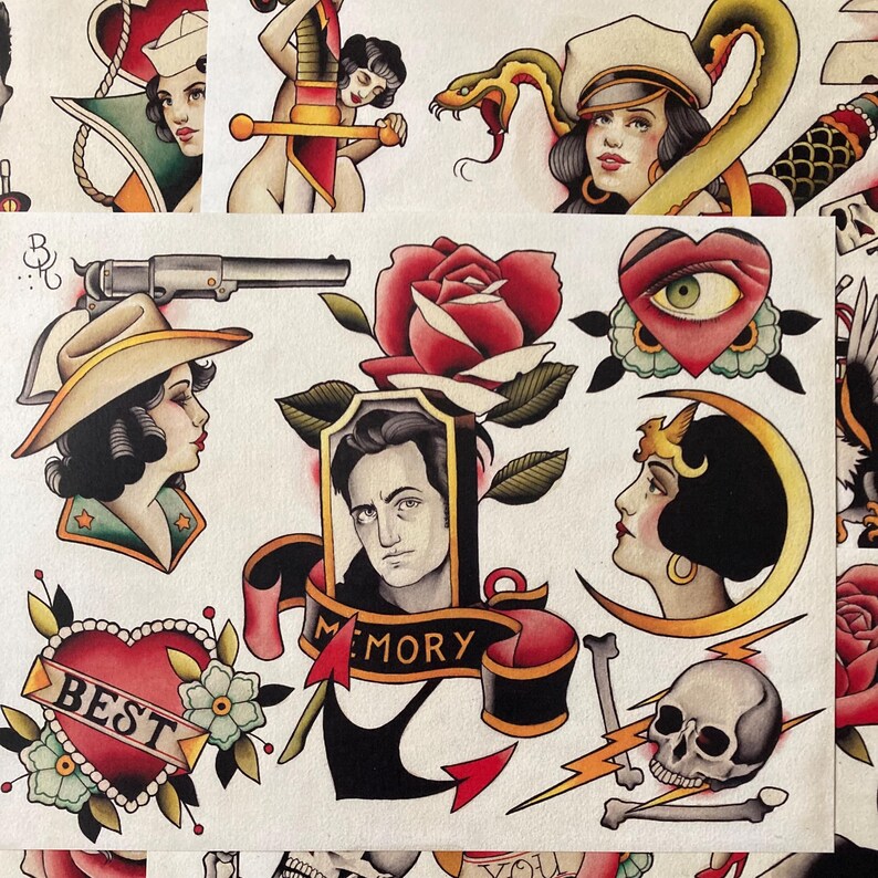 Tattoo Flash Set 67 by Brian Kelly. 5 Sheets. - Etsy