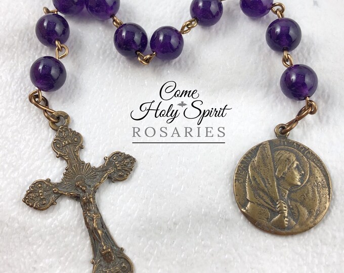 St. Joan of Arc Catholic Pocket Rosary in Agate and Solid Bronze ...