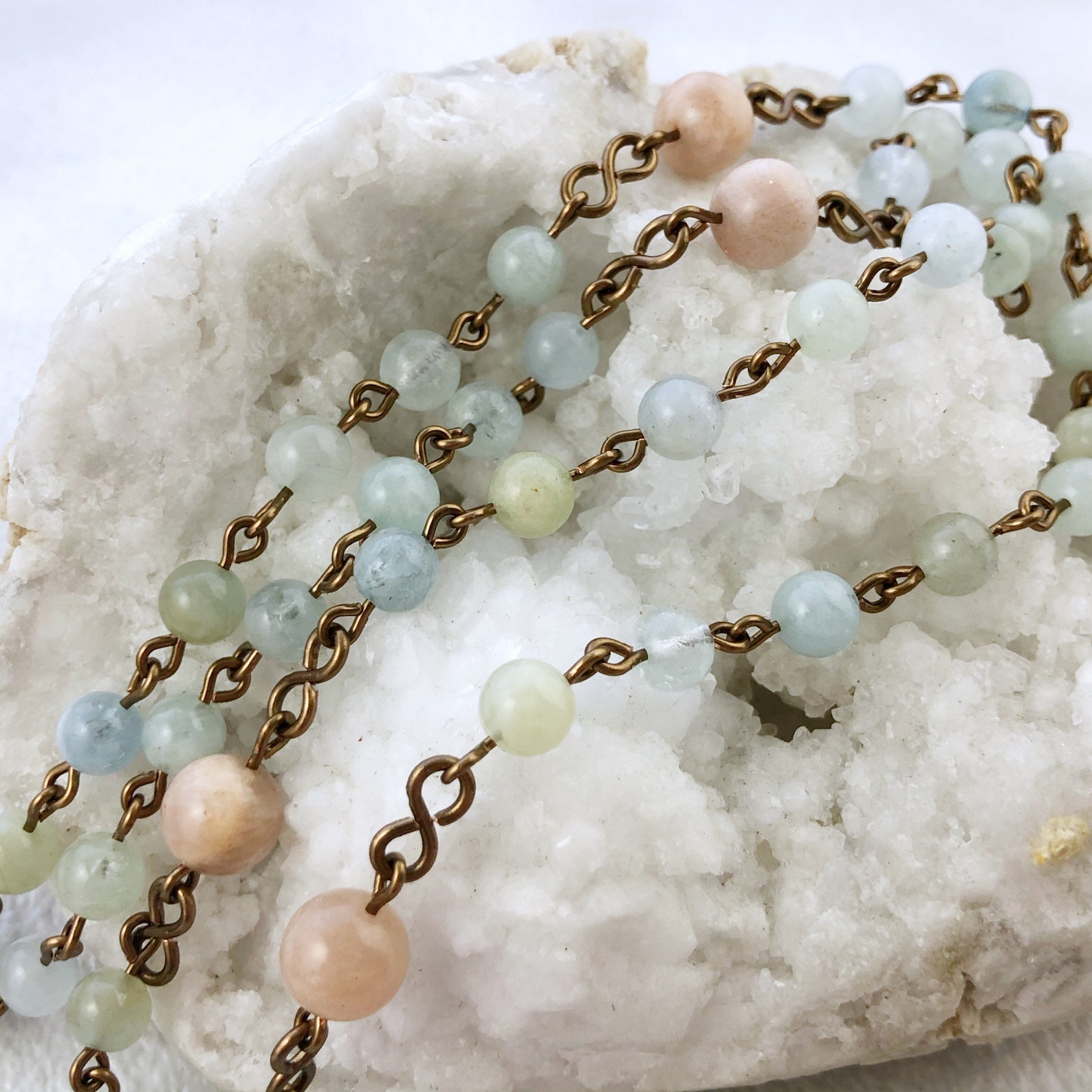 St. Anne Rosary- Aquamarine, Sunstone, and Solid Bronze- Custom ...