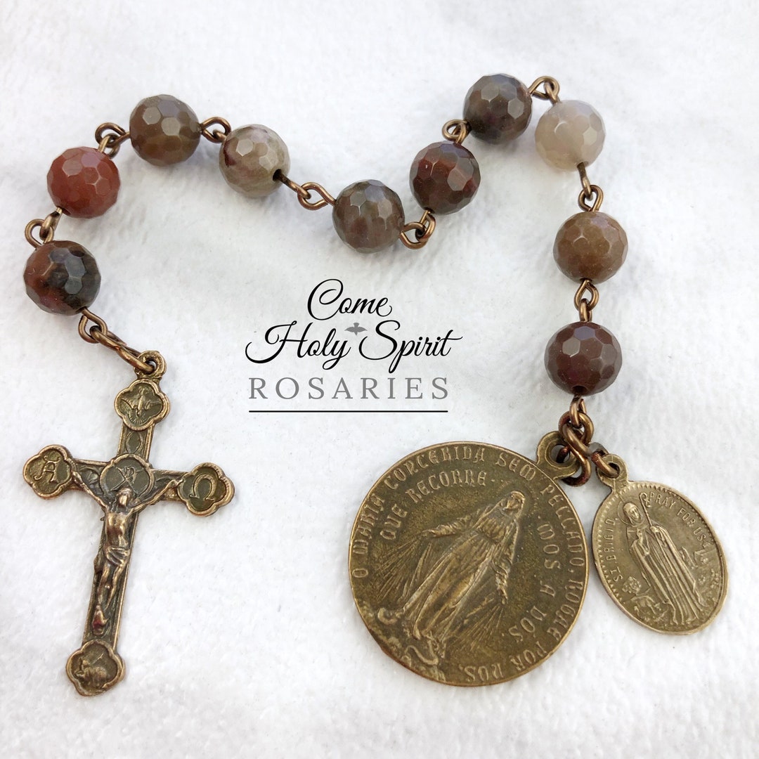 Sts. Brigid & Patrick Catholic Pocket Rosary in Petrified Wood and ...