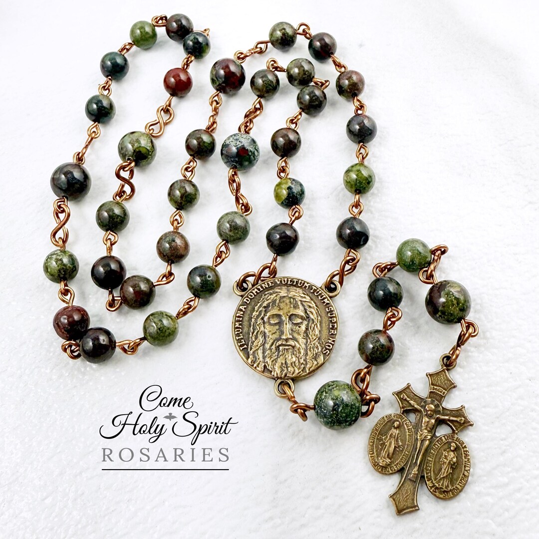 Holy Face Catholic Chaplet - Solid Bronze - Jasper - Handmade - Chaplet ...
