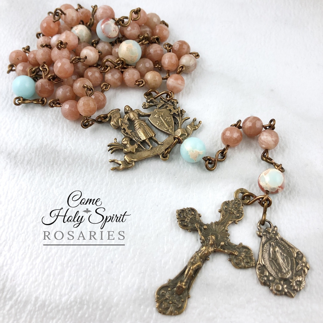 St. Joan of Arc Handmade Catholic Rosary-sunstone, Imperial Jasper, and ...
