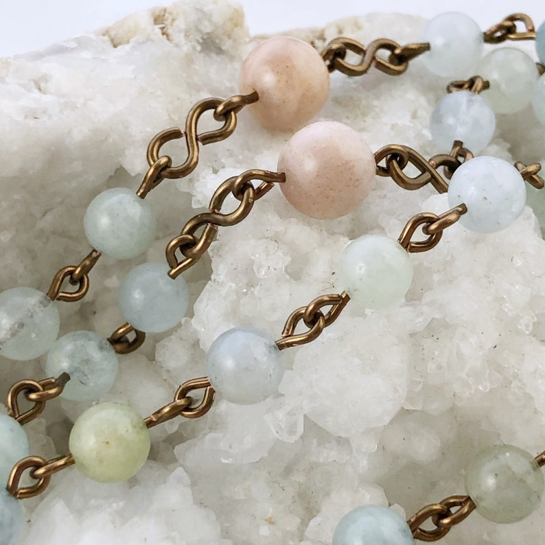 St. Anne Rosary- Aquamarine, Sunstone, and Solid Bronze- Custom ...