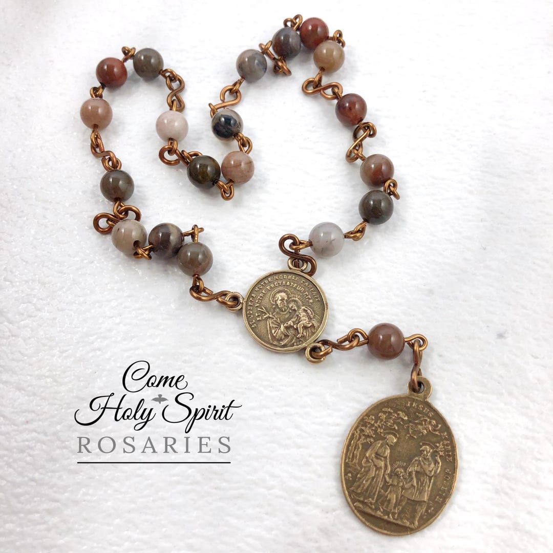 St. Joseph Catholic Chaplet - Silver - Jasper - Catholic Saint Joseph ...