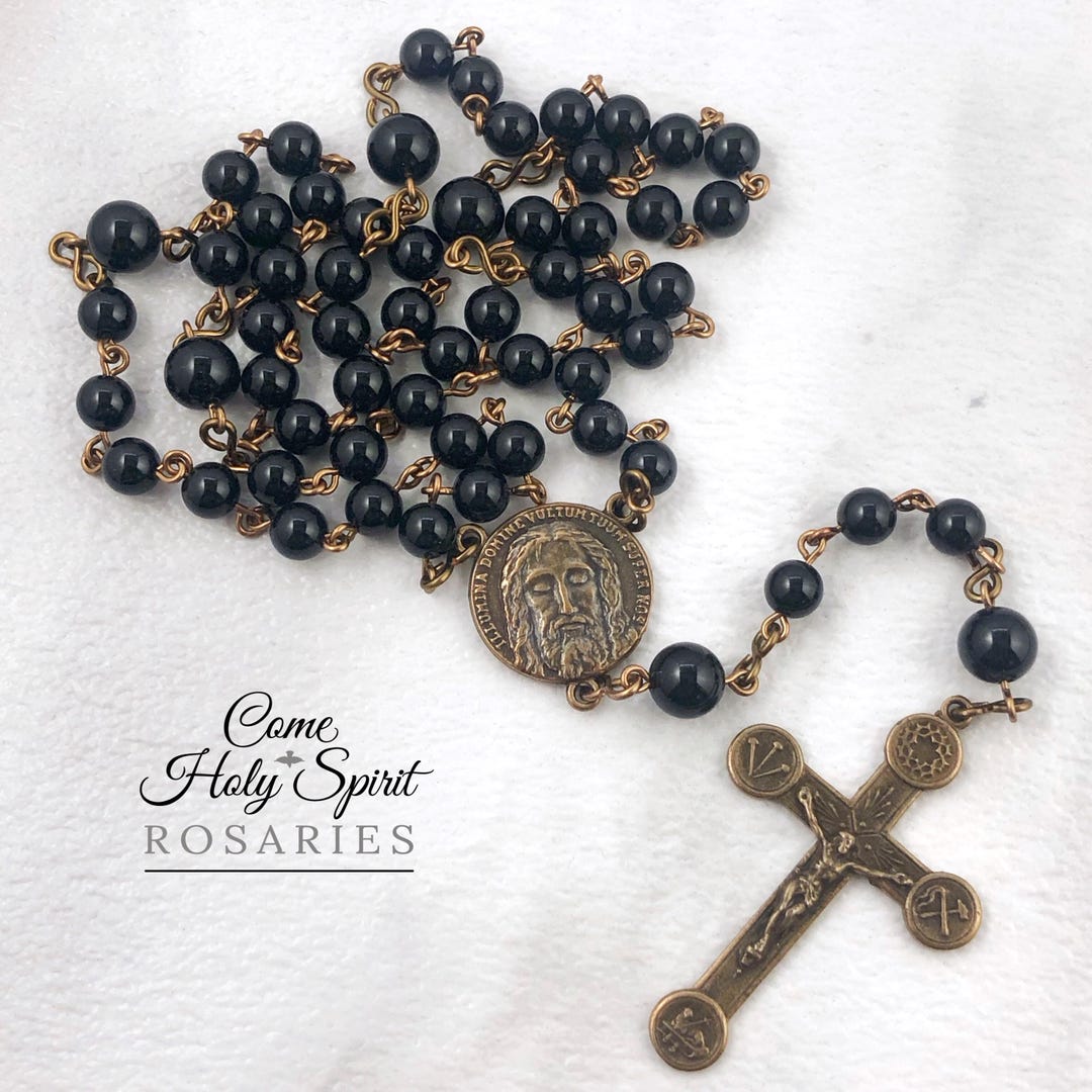 Holy Face Handmade Catholic Rosary in Onyx and Solid Bronze--custom ...