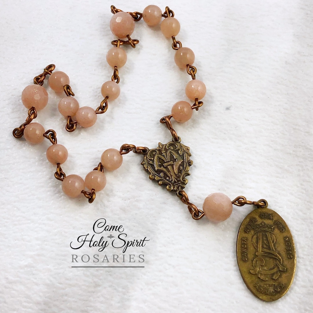 St. Anne Catholic Chaplet - Solid Bronze - Sunstone - Catholic St. Anne ...