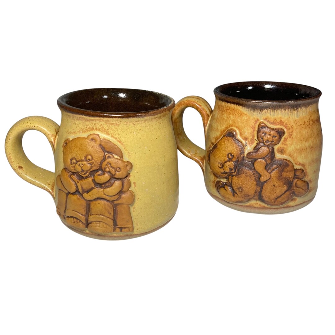 Vintage Stoneware Coffee Mugs – 3D Teddy Bear Design, Pair - Etsy