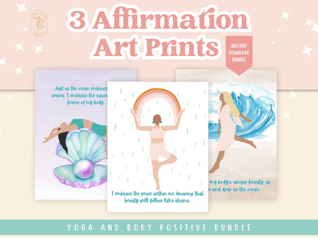 Body Positive Wall Art Set of 3, Printable Yoga Affirmation Prints for ...