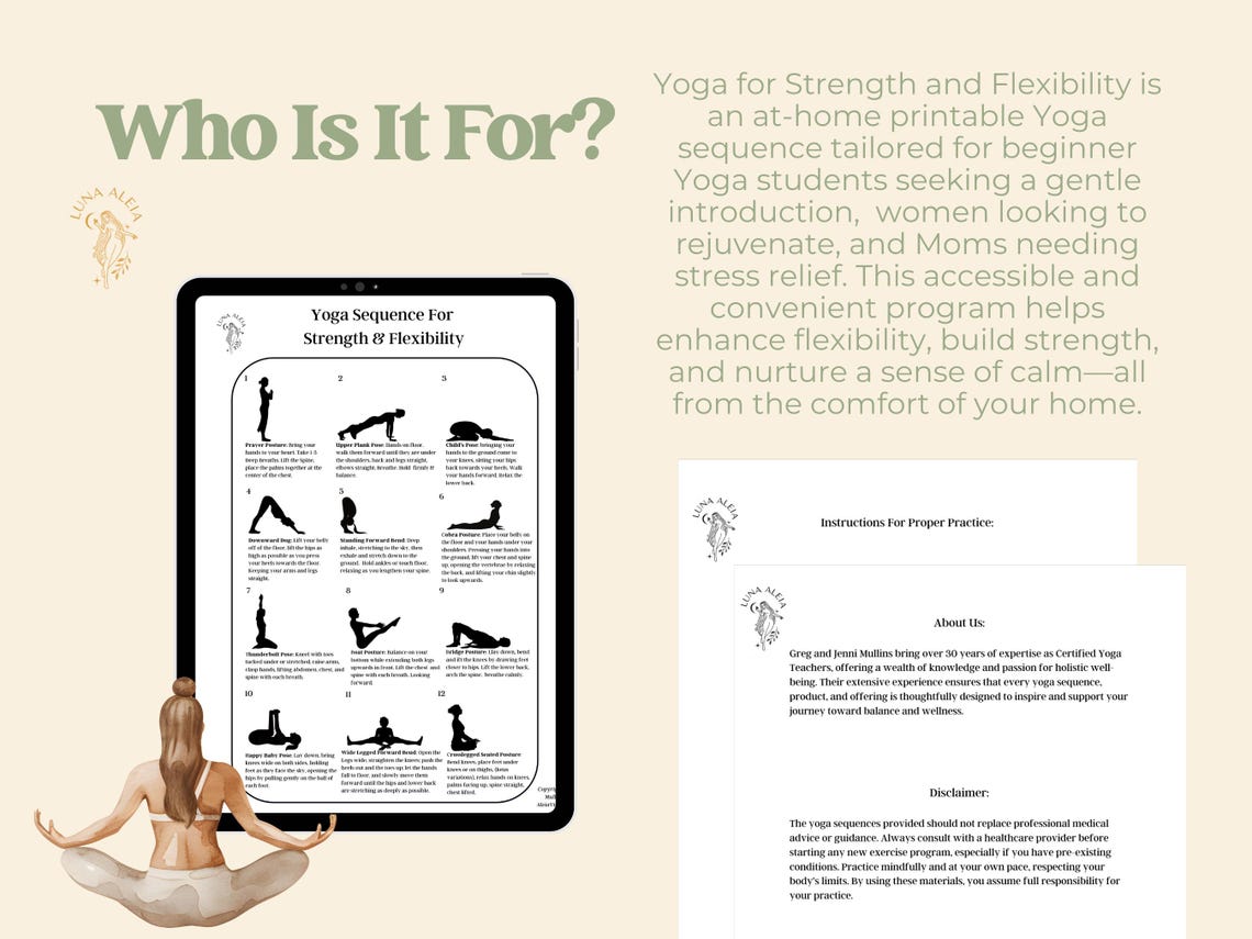 Beginner Yoga Sequence for Strength & Flexibility, Yoga Printable Guide ...