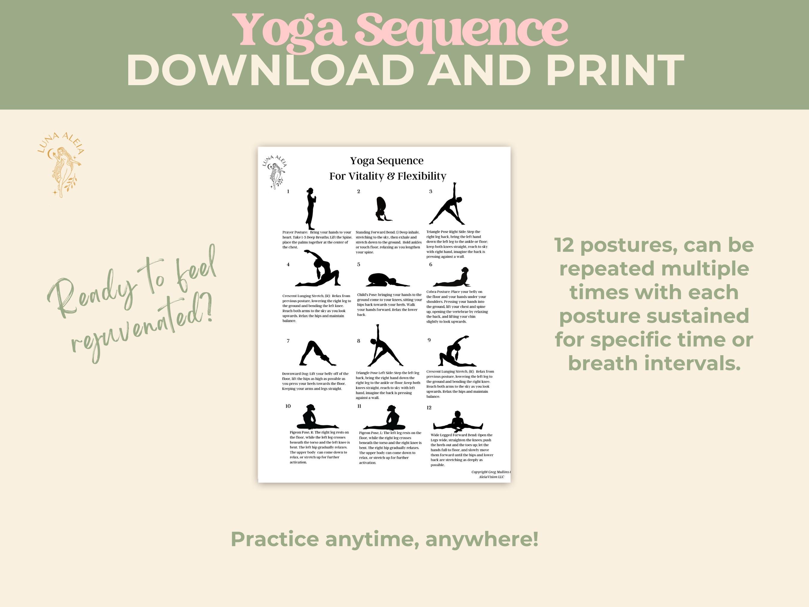 Yoga Printable Sequence, Yoga Exercises for Vitality & Flexibility ...