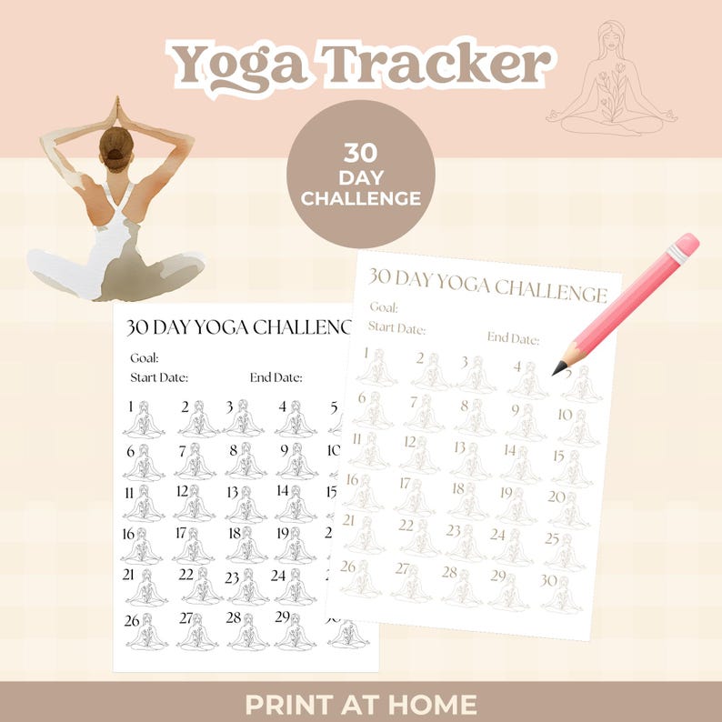 30 Day Challenge Printable, Yoga Practice Habit Tracker, New Year ...