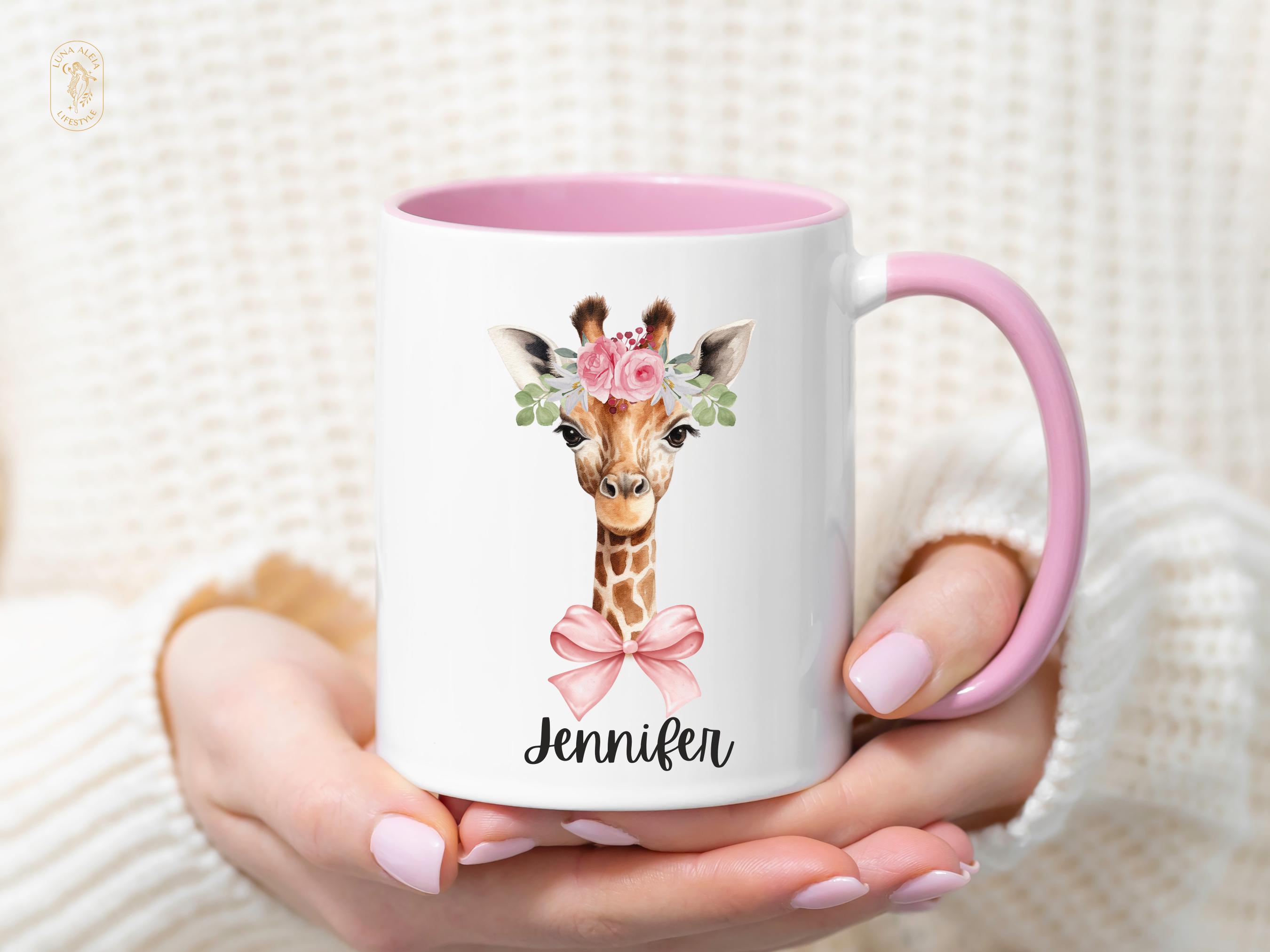 Personalized Giraffe Name Mug , Custom Name Coffee Cup, Coquette Floral ...