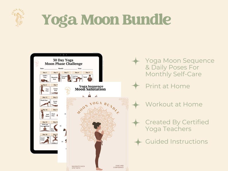 Yoga Bundle PDF Guide, Moon Yoga Sequence and 30 Day Challenge for ...