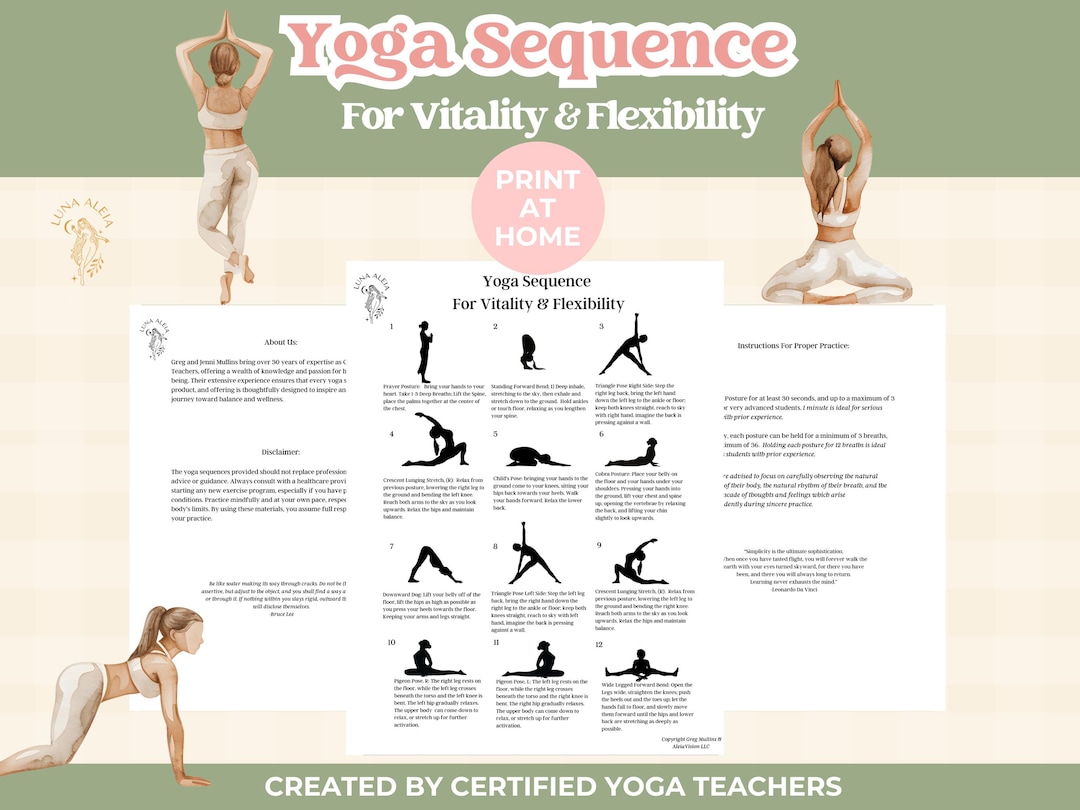 Yoga Printable Sequence, Yoga Exercises for Vitality & Flexibility ...