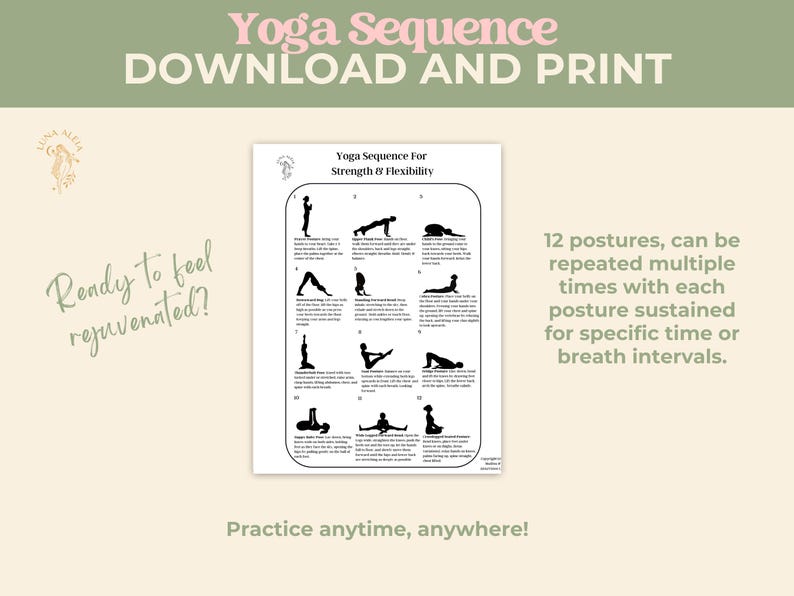 Beginner Yoga Sequence for Strength & Flexibility, Yoga Printable Guide ...