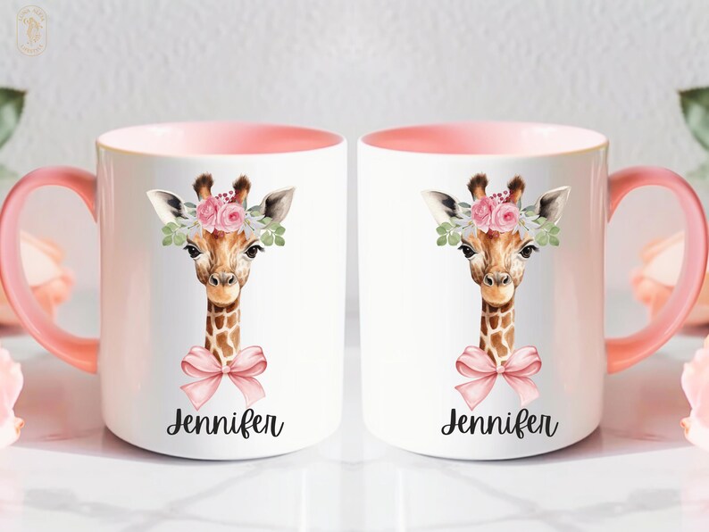 Personalized Giraffe Name Mug , Custom Name Coffee Cup, Coquette Floral ...
