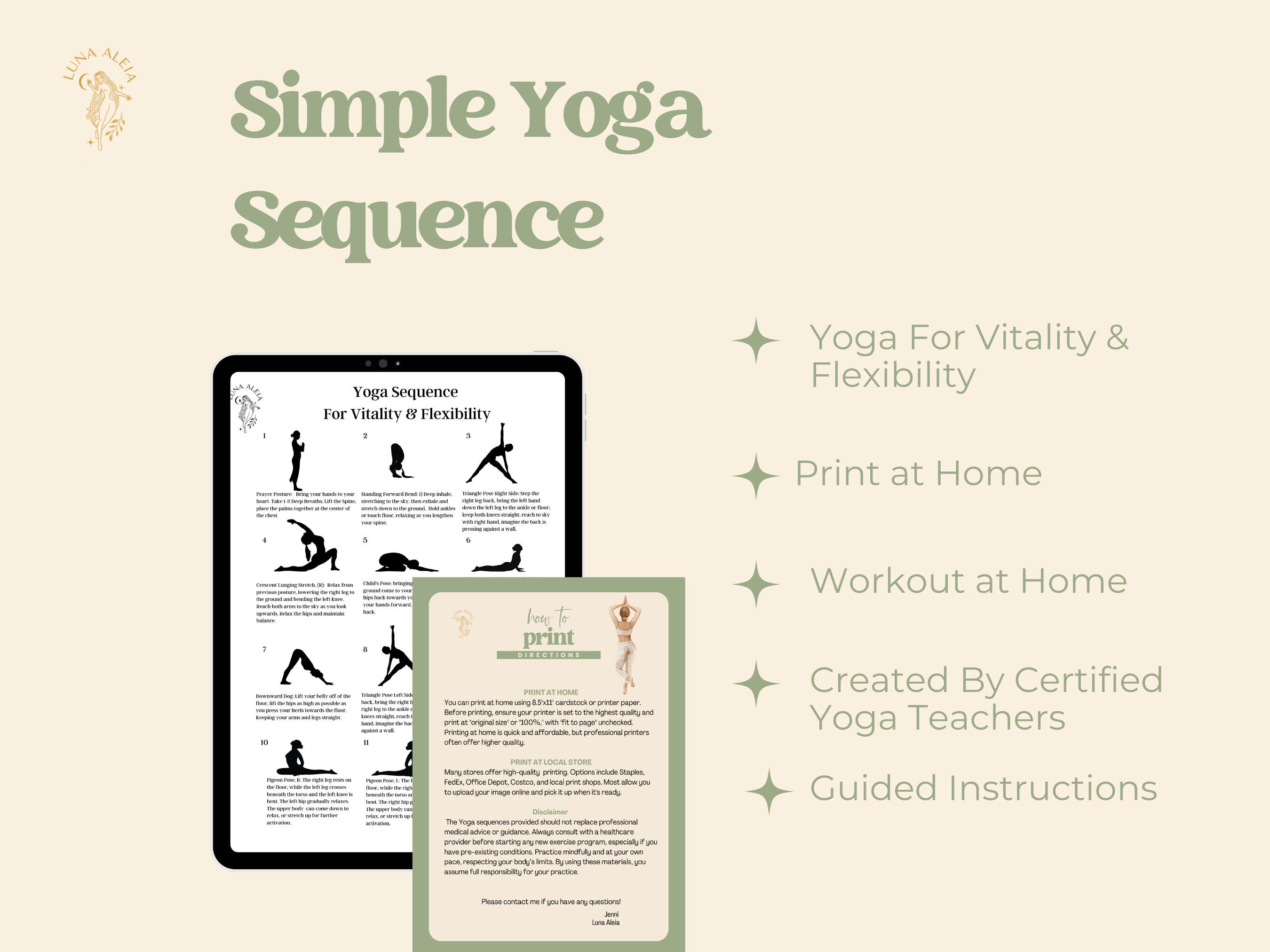 Yoga Printable Sequence, Yoga Exercises for Vitality & Flexibility ...