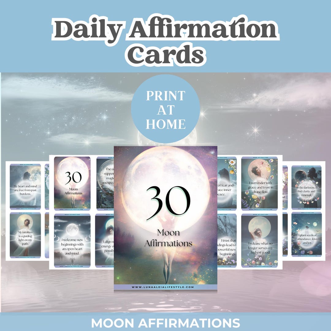 Moon Themed Printable Affirmation Cards, Mindfulness Affirmation Cards ...