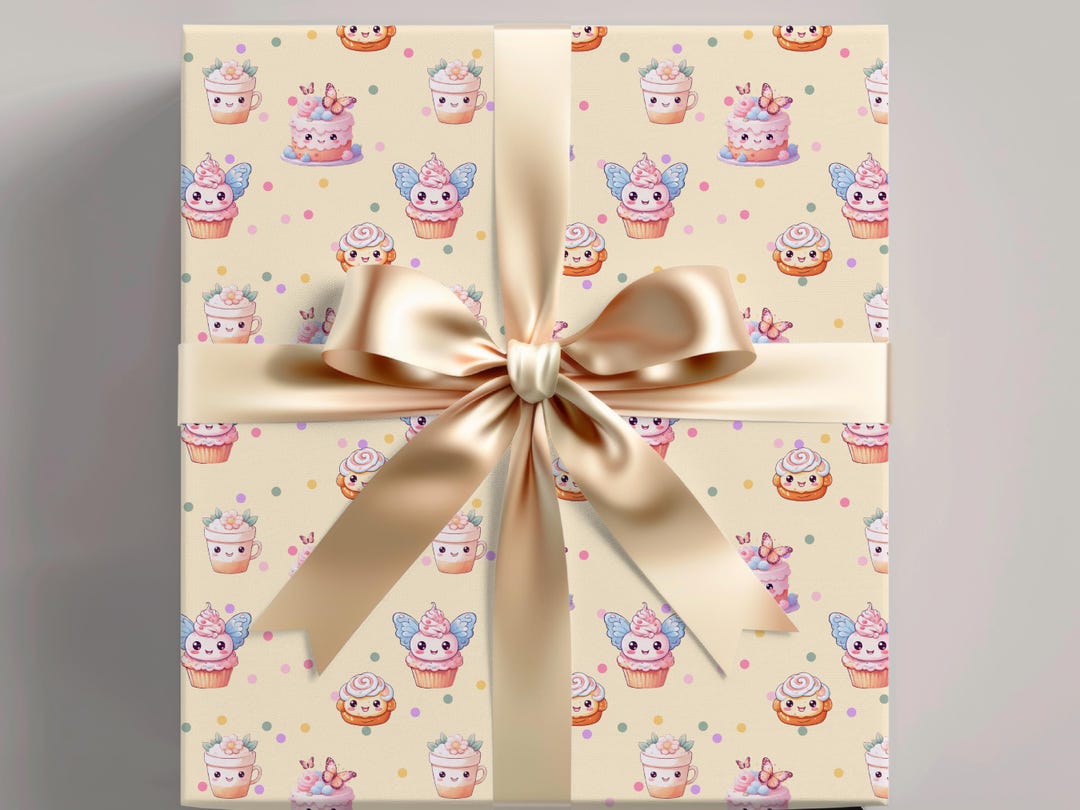 Kawaii Yellow Wrapping Paper Roll, Birthday Sweets & Treats Wrapping ...