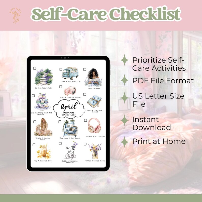 Printable April Bucket List, Spring Self-care Checklist, Seasonal ...