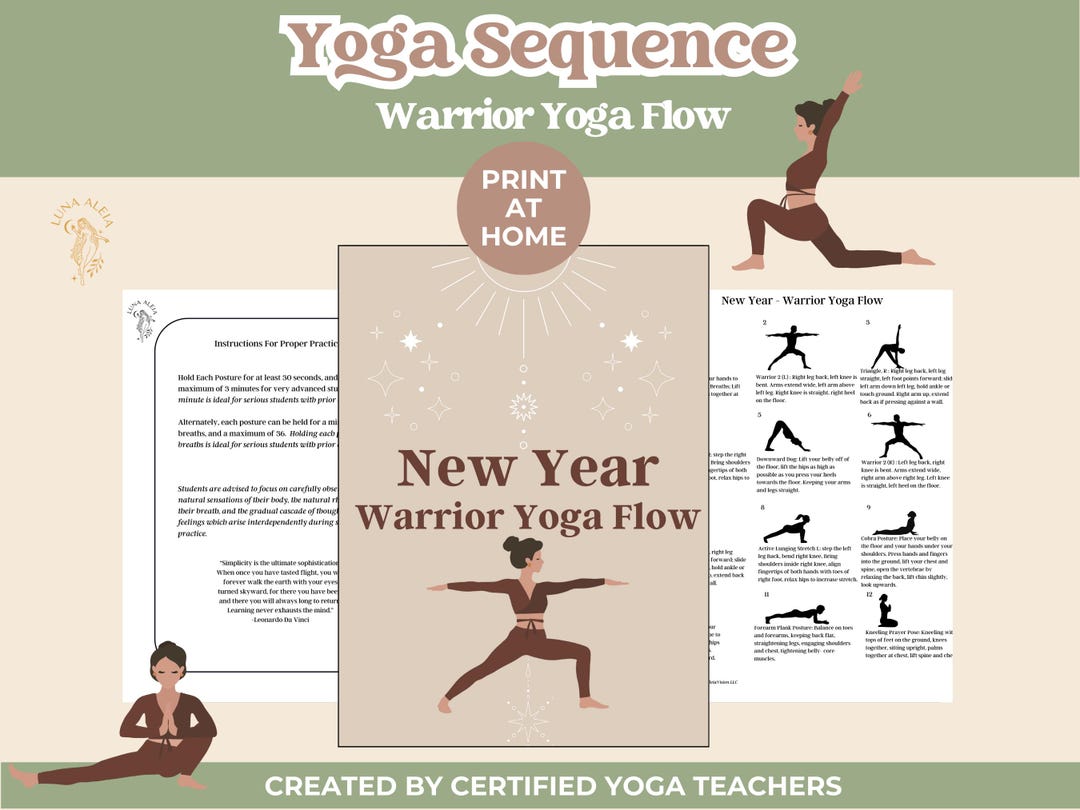 New Year Yoga Flow, Warrior Yoga Sequence Printable, Yoga Exercises for ...