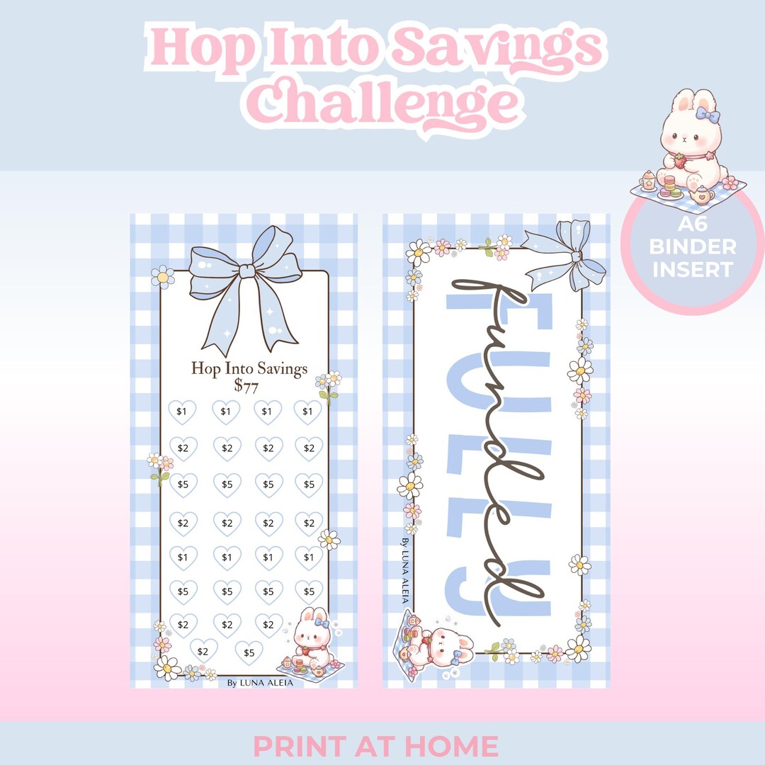Kawaii Printable Cash Stuffing Challenge, Cute Bunny Savings Challenge ...